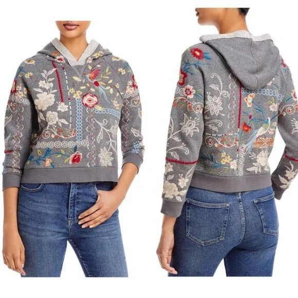 Johnny Was | Tops | Johnny Was Ellia Floral Embroidered Crop Sweatshirt ...